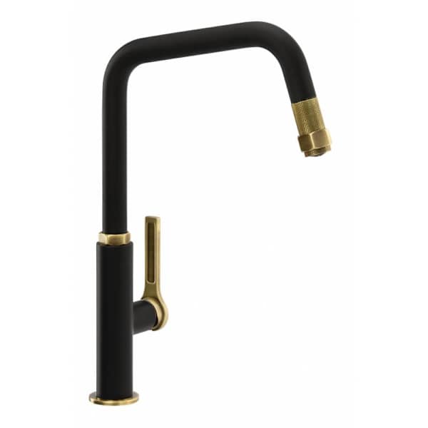 Hex Single Lever Tap Black and Brass Pull Out Tap | Magnet