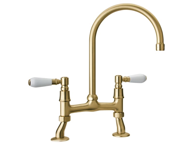 Swan Bridge Mixer Tap Brass + White