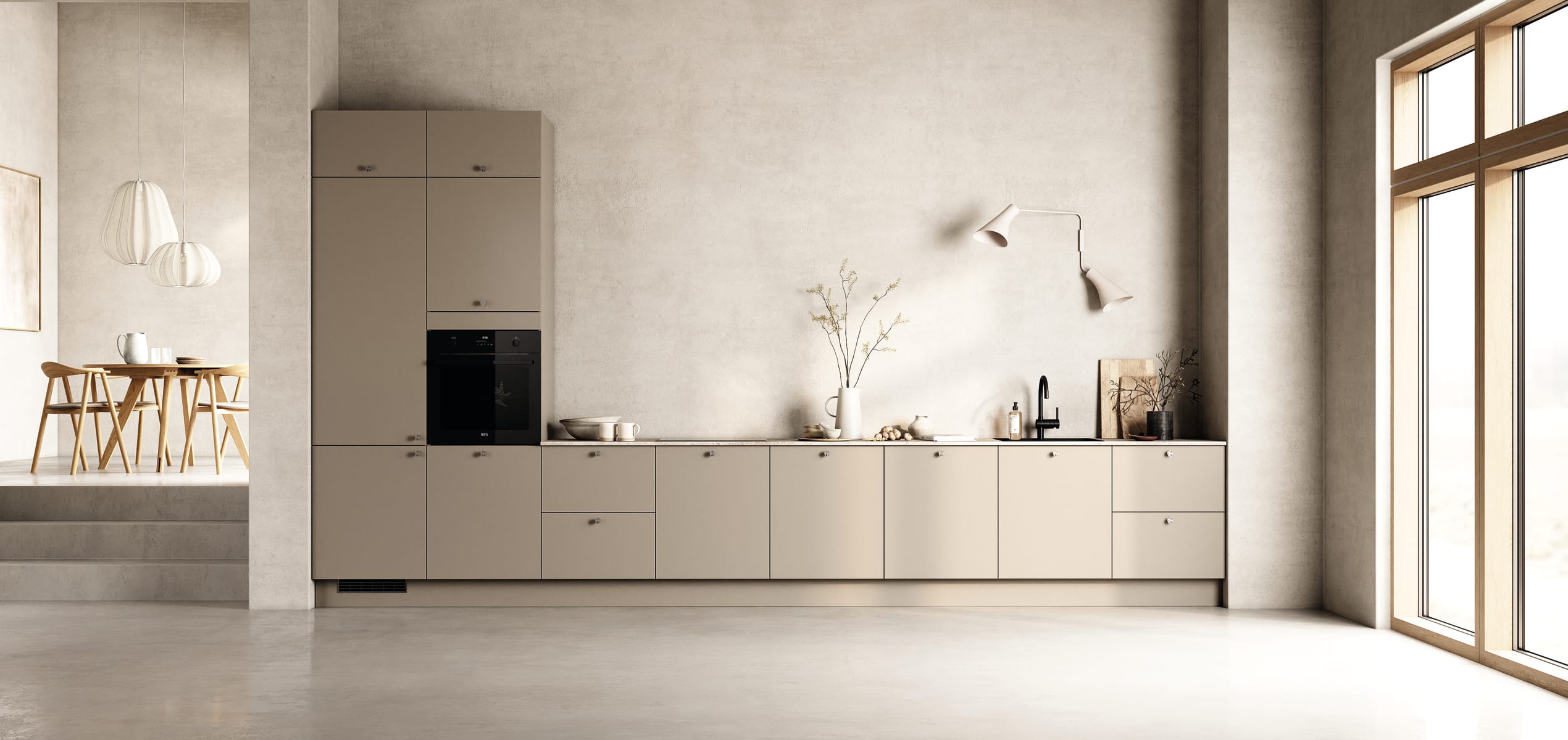 Gemütliche Küche in hellem Mokka – Unser Modell Stockholm | HTH